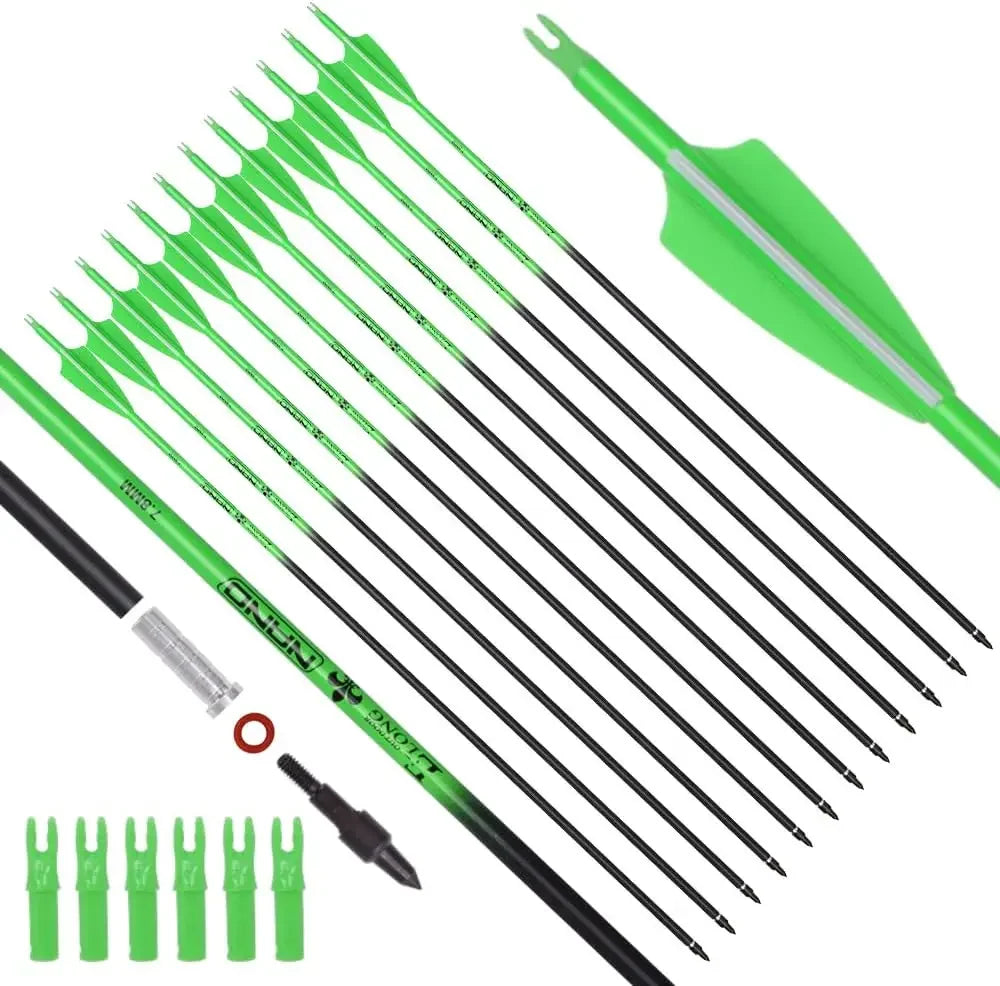 Carbon Hunting Arrows Spine 500 with 100 Grain with Screw Tips. Green ...