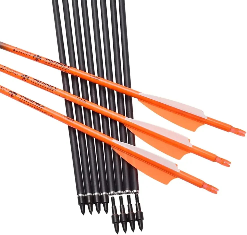 Carbon Hunting Arrows Spine 500 with 100 Grain with Screw Tips. Green ...